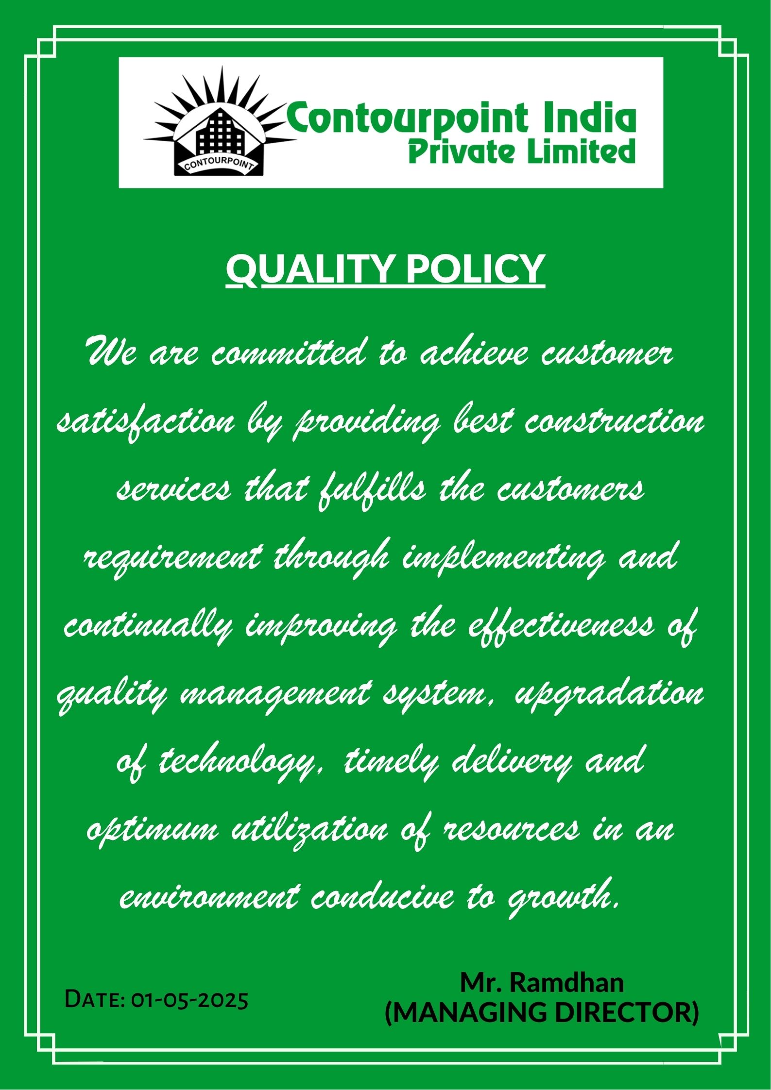 Quality Policy – Contourpoint India Pvt. Ltd.